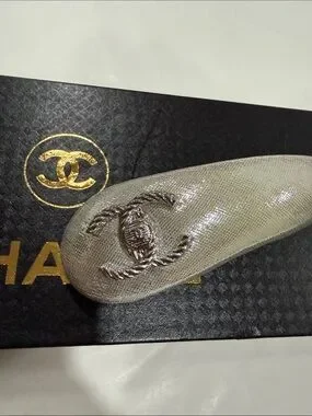 Upcycled | Accessories | Cc Upcycled Silver Metallic Fabric Cc Logo ...
